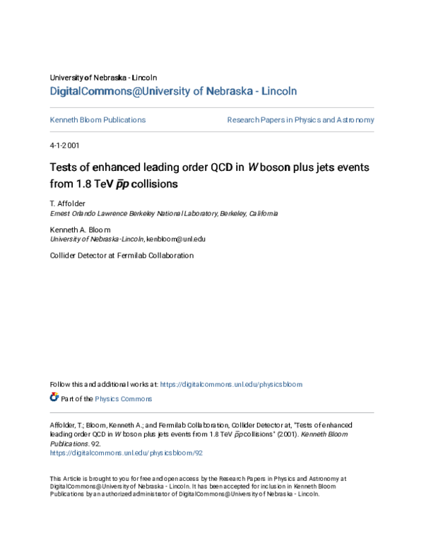 (PDF) Tests of enhanced leading order QCD in W boson plus jets events ...