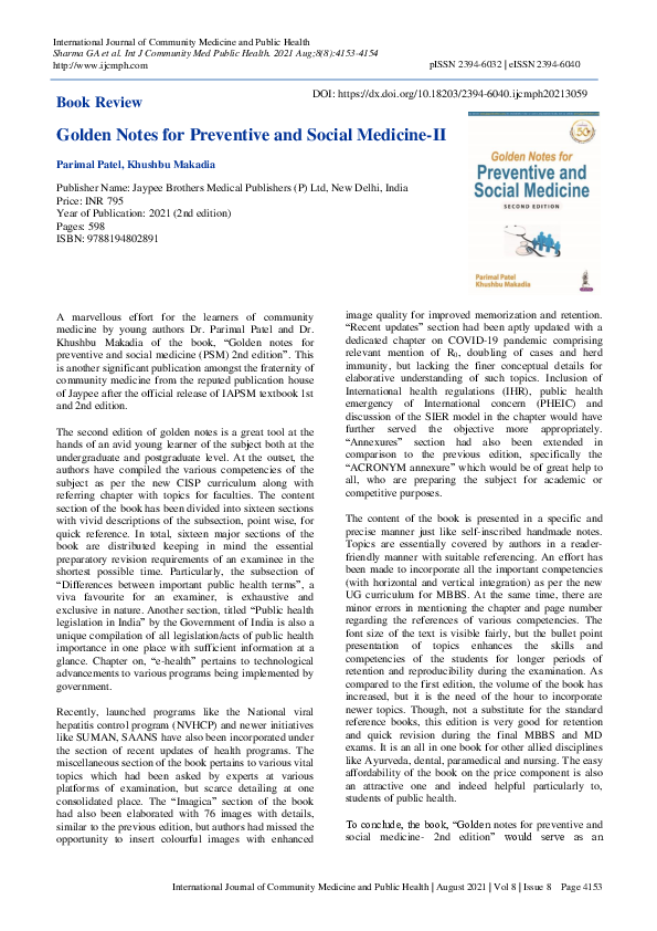 (PDF) Golden Notes for Preventive and Social Medicine-II