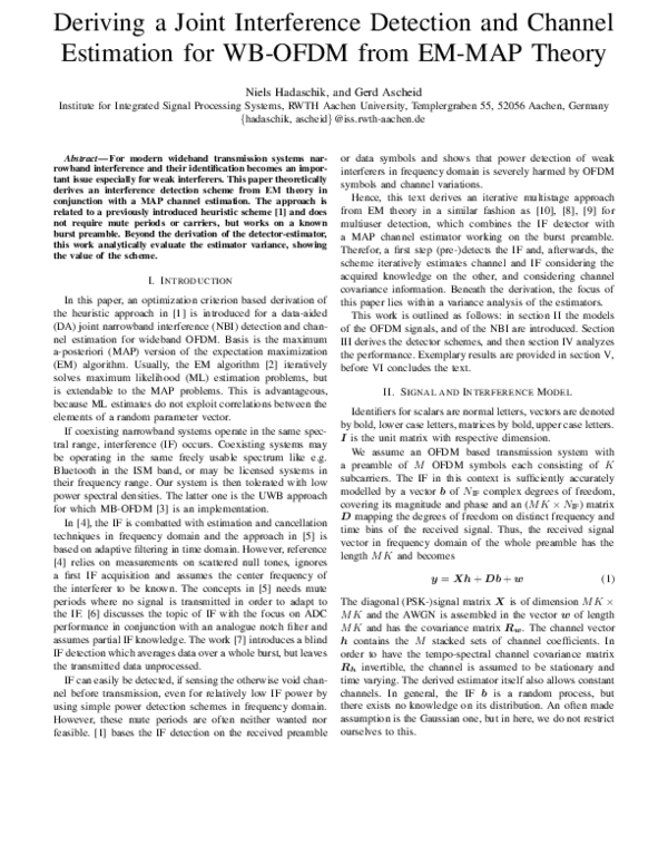 (PDF) Deriving a Joint Interference Detection and Channel Estimation for WB-OFDM from EM-MAP Theory