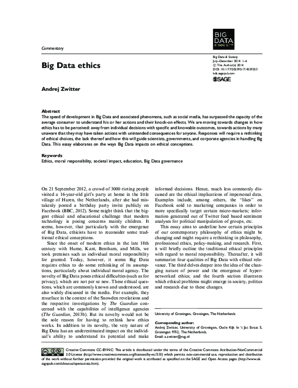 (PDF) Big Data ethics