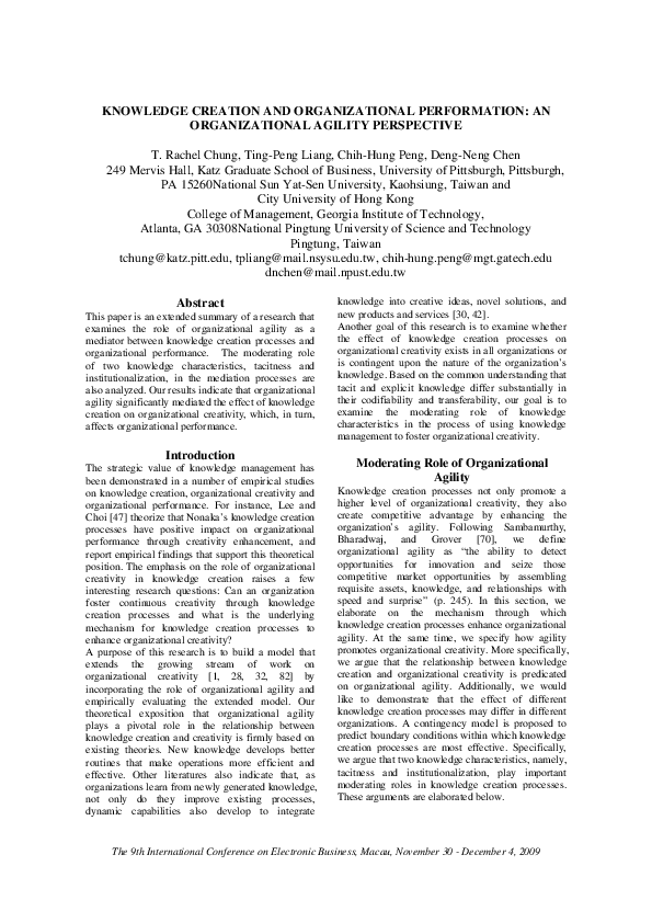 (PDF) Knowledge Creation and Organizational Performation: An Organizational Agility Perspective ...