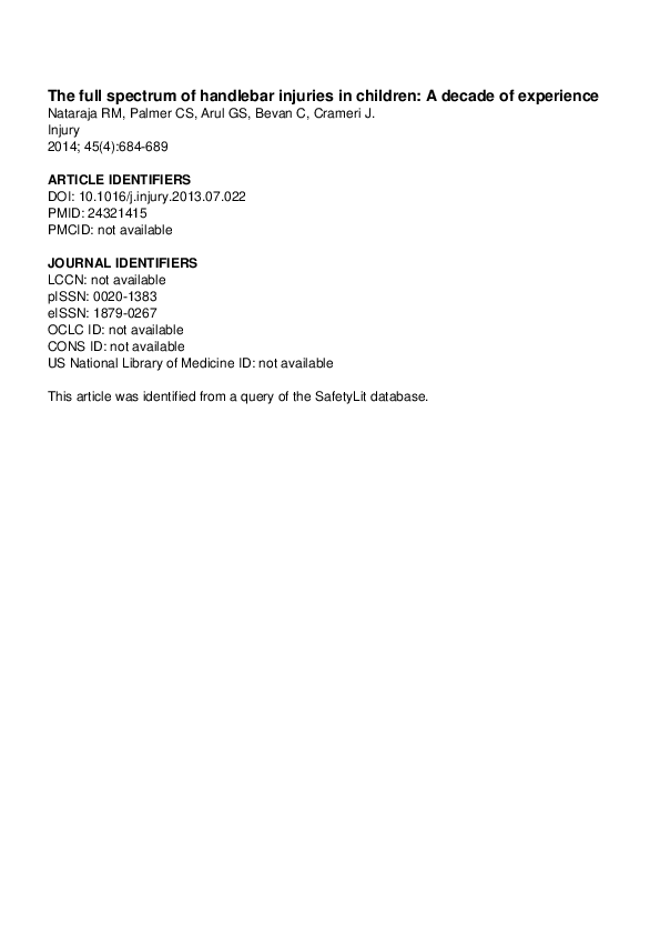 (PDF) The full spectrum of handlebar injuries in children: A decade of ...