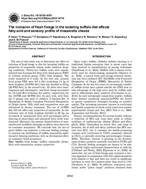 (PDF) The inclusion of fresh forage in the lactating buffalo diet ...