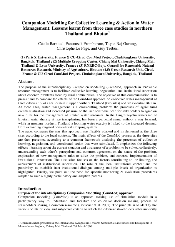 (PDF) Companion modelling for collective learning and action in water ...