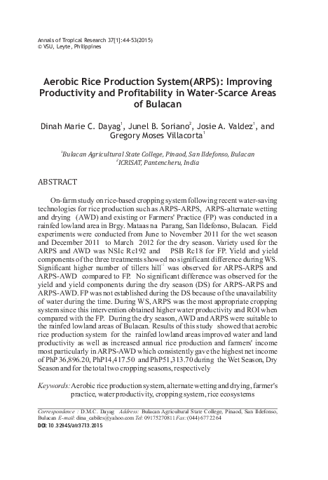 (PDF) Aerobic Rice Production System(ARPS): Improving Productivity and ...