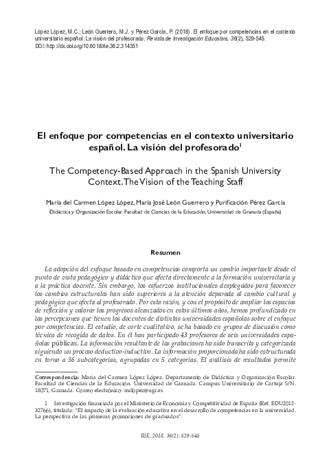 (PDF) El enfoque por competencias en el contexto universitario español. La visión del profesorado