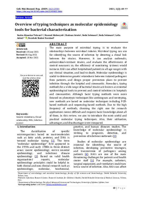 (PDF) Overview of typing techniques as molecular epidemiology tools for bacterial characterization