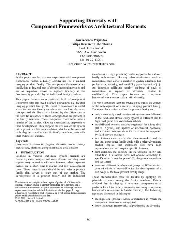 (PDF) Supporting diversity with component frameworks as architectural elements