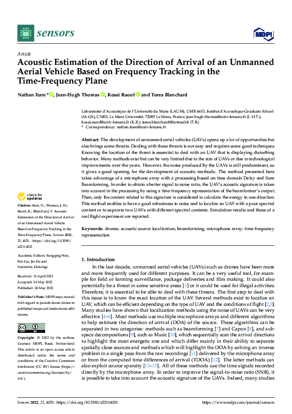 (PDF) Acoustic Estimation of the Direction of Arrival of an Unmanned Aerial Vehicle Based on ...