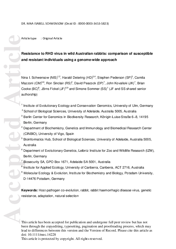 (PDF) Resistance to RHD virus in wild Australian rabbits: comparison of ...
