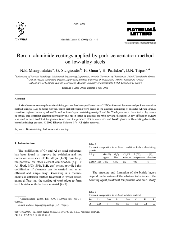 (PDF) Boron–aluminide coatings applied by pack cementation method on ...