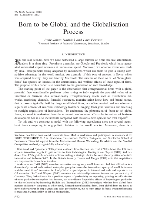 (PDF) Born to be Global and the Globalisation Process | Pehr-Johan Norbäck - Academia.edu