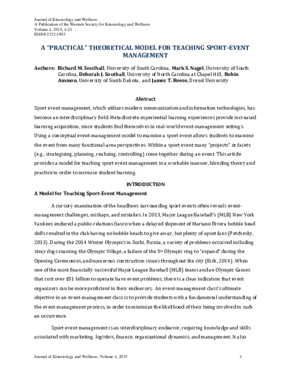 (PDF) A “practical” theoretical model for teaching sport-event management