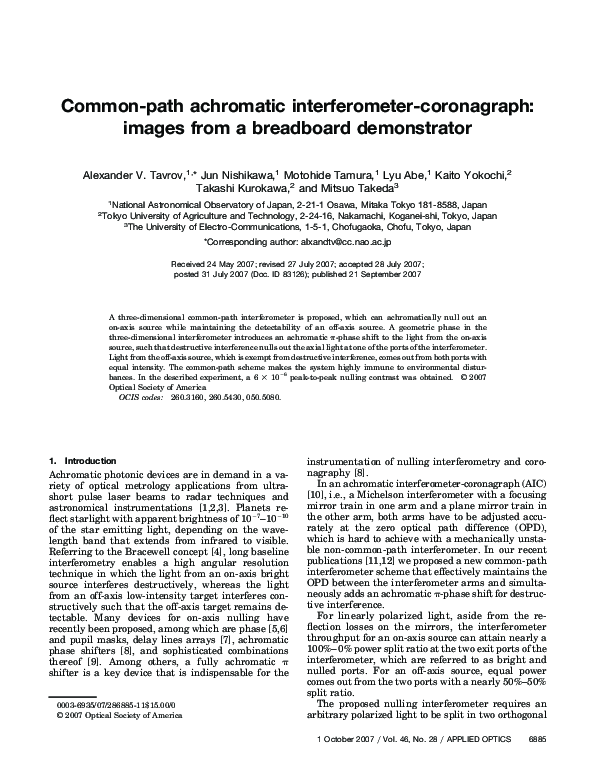 (PDF) Common-path achromatic interferometer-coronagraph: images from a ...
