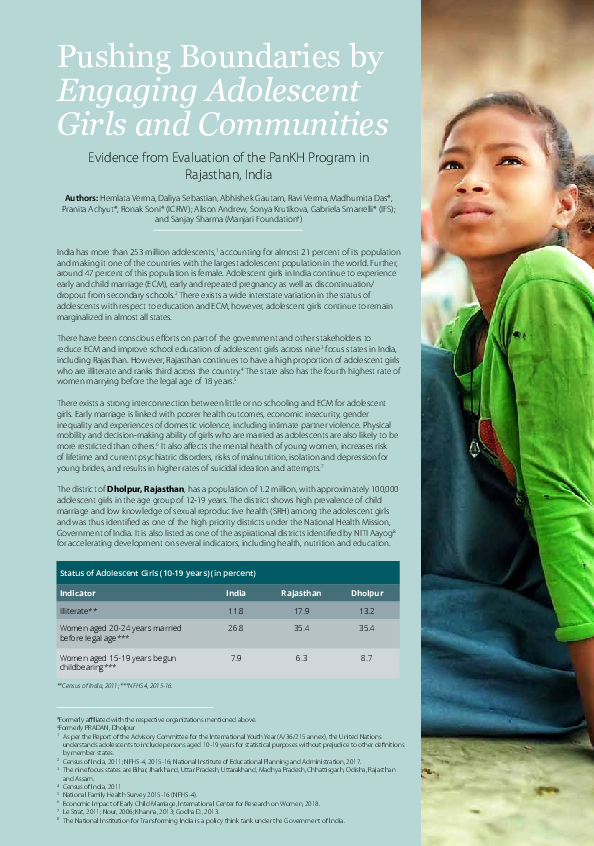 (PDF) Pushing Boundaries by Engaging Adolescent Girls and Communities Evidence from Evaluation ...
