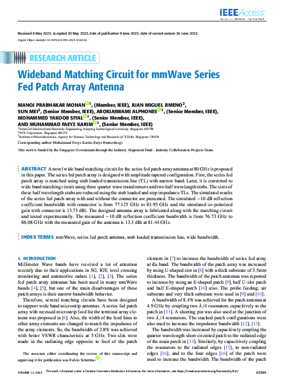 (PDF) Wideband Matching for 80 GHz Antenna Arrays