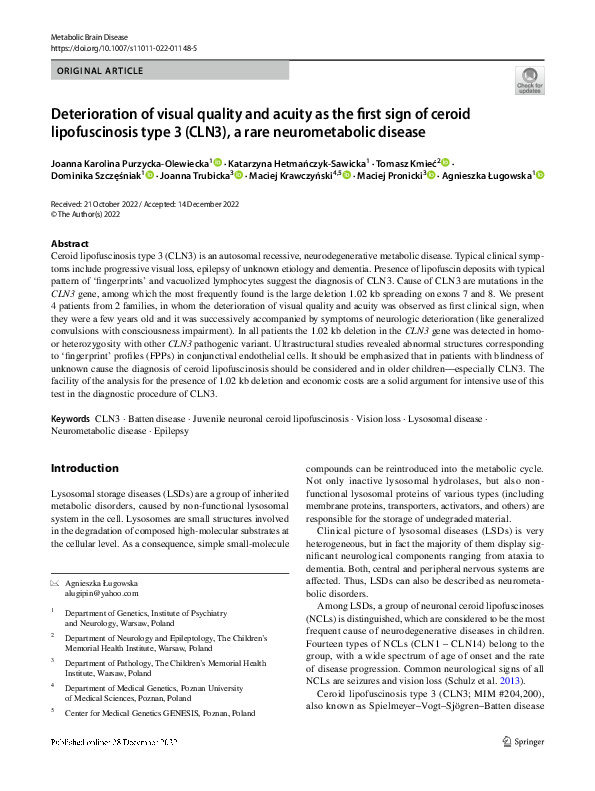 (PDF) Deterioration of visual quality and acuity as the first sign of ...