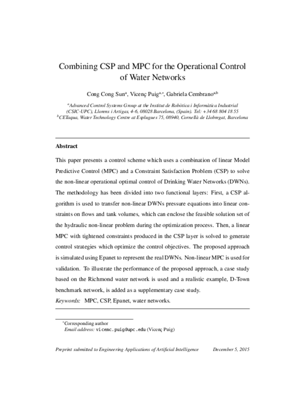 (PDF) Combining CSP and MPC for the operational control of water ...