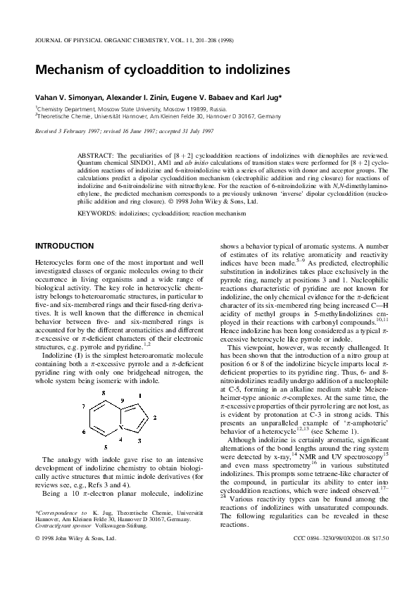(PDF) Mechanism of cycloaddition to indolizines