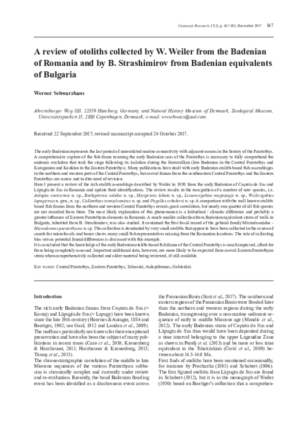 (PDF) A review of otoliths collected by W. Weiler from the Badenian of ...