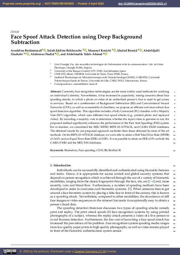 Pdf Face Spoof Attack Detection Using Deep Background Subtraction