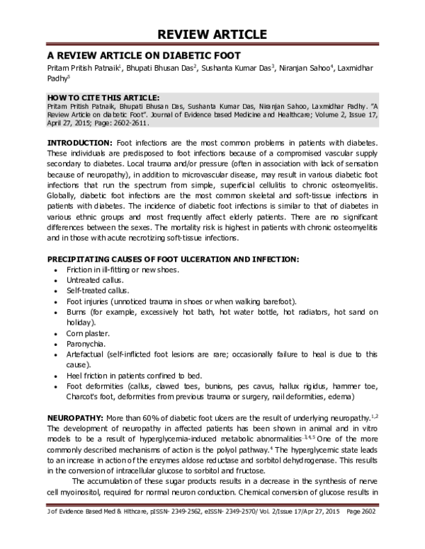 (PDF) A Review Article on Diabetic Foot