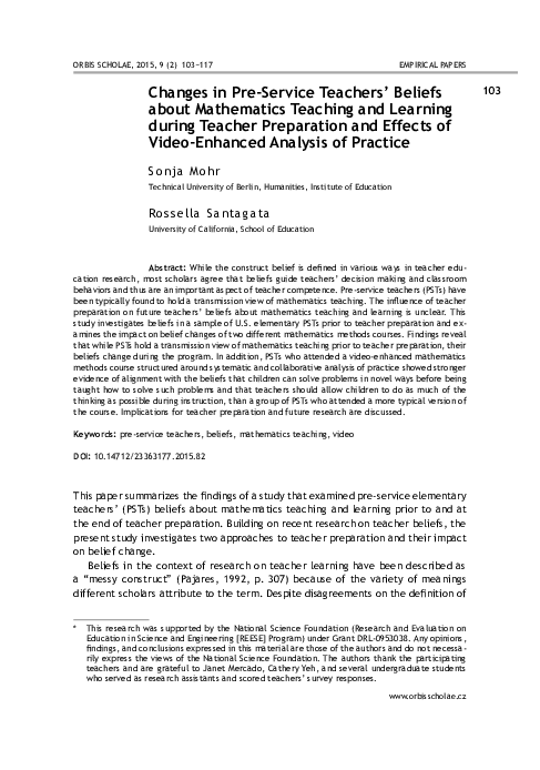 (PDF) Changes in Pre-Service Teachers’ Beliefs about Mathematics Teaching and Learning During ...