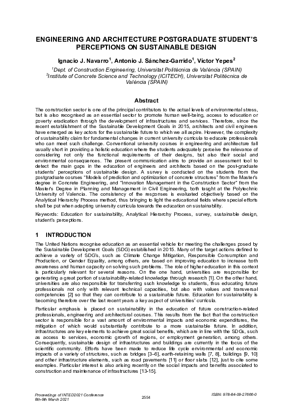 (PDF) Engineering and Architecture Postgraduate Student’s Perceptions on Sustainable Design ...