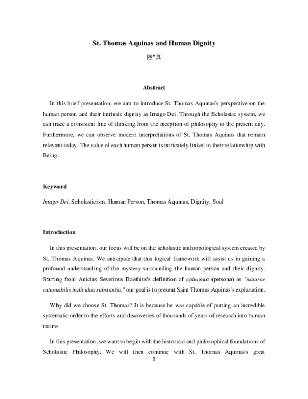 (PDF) St. Thomas Aquinas and Human Dignity