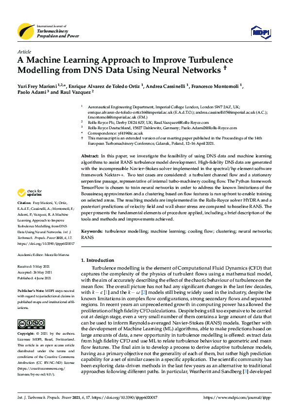 (PDF) A Machine Learning Approach to Improve Turbulence Modelling from DNS Data Using Neural ...