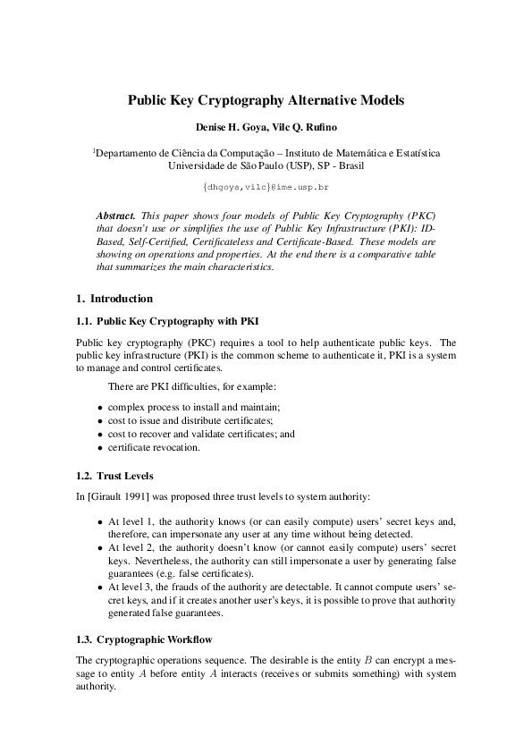 (PDF) Public Key Cryptography Alternative Models