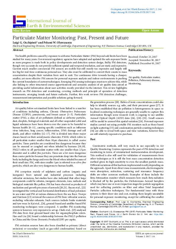 (PDF) Particulate Matter Monitoring: Past, Present and Future