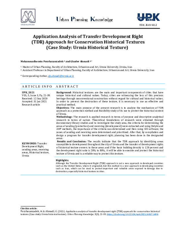(PDF) Application Analysis of Transfer Development Right (TDR) Approach ...