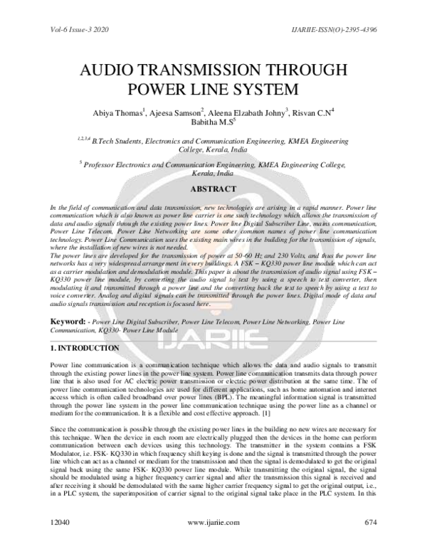 (PDF) Audio Transmission Through Power Line System