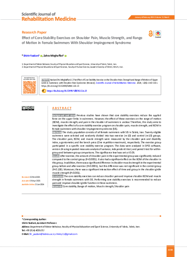 (PDF) Effect of Core Stability Exercises on Shoulder Pain, Muscle ...