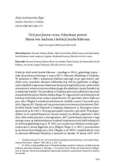 (PDF) Vivit post funera virtus. Odzyskany portret Hansa von Aachena z ...