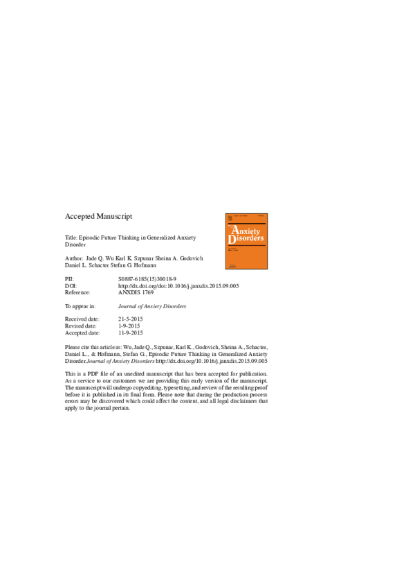 (PDF) Episodic future thinking in generalized anxiety disorder (PDF) Episodic future thinking in generalized anxiety disorder