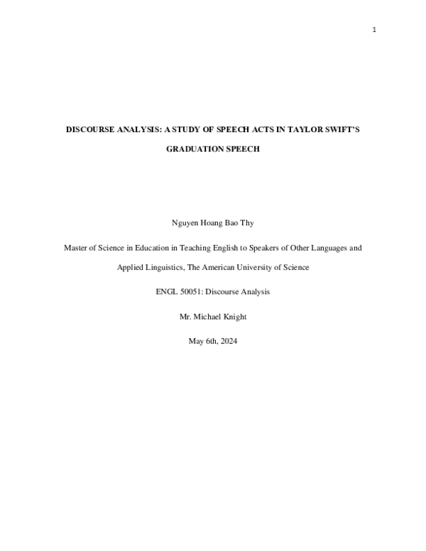 (PDF) DISCOURSE ANALYSIS: A STUDY OF SPEECH ACTS IN TAYLOR SWIFT'S ...