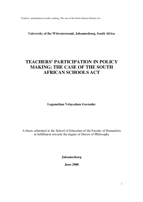 (PDF) Teacher unions’ participation in policy making: a South African ...