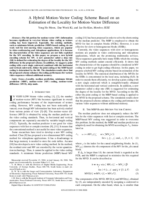 (PDF) A hybrid motion-vector coding scheme based on an estimation of ...