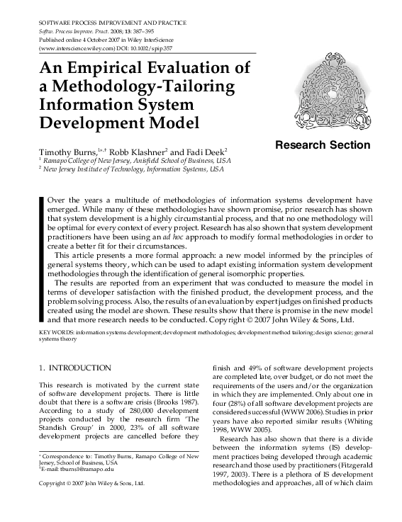 (PDF) An empirical evaluation of a methodology-tailoring information ...