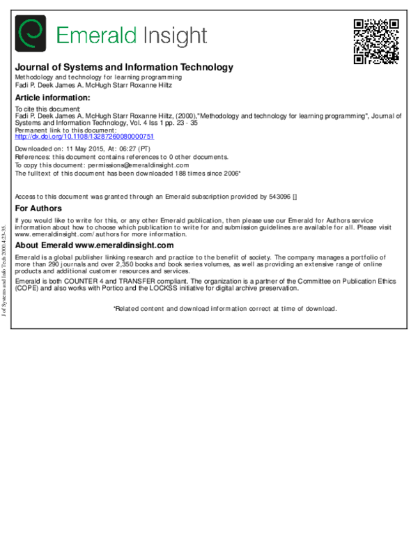 (PDF) Methodology and technology for learning programming