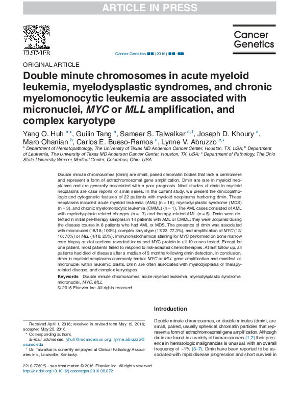 (PDF) Double minute chromosomes in acute myeloid leukemia and ...