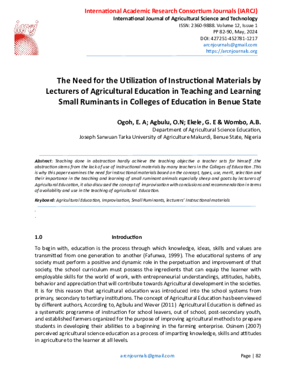 (PDF) The Need for the Utilization of Instructional Materials by Lecturers of Agricultural ...
