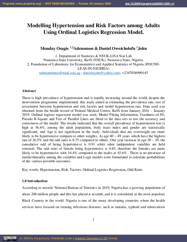 (PDF) Modelling Hypertension and Risk Factors among Adults Using ...