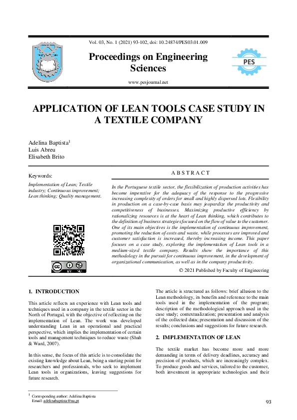 (PDF) Application of Lean Tools Case Study in a Textile Company