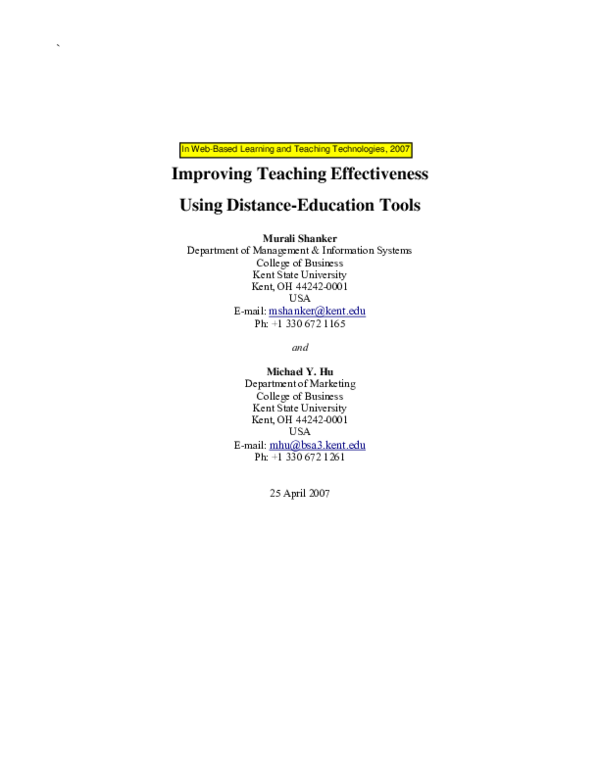 (PDF) Improving Teaching Effectiveness Using Distance Education Tools
