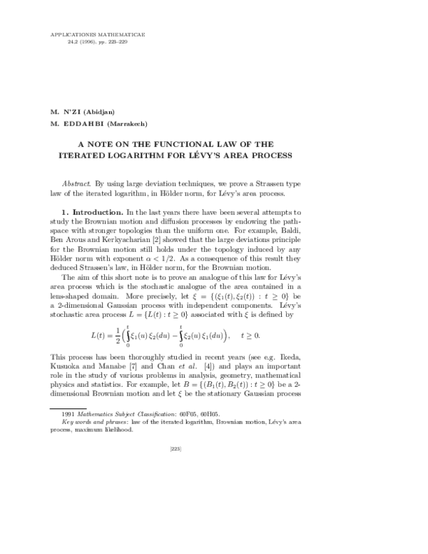 (PDF) A note on the functional law of the iterated logarithm for Lévy's ...