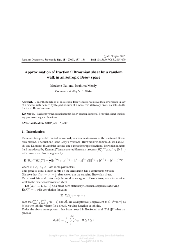 Pdf Convergence Of Random Walks To Brownian Sheet