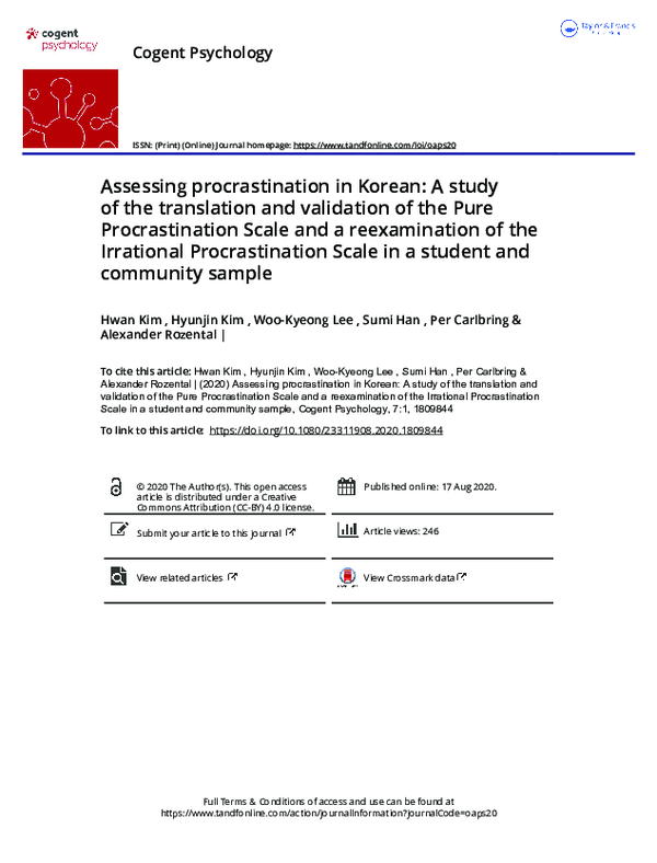 (PDF) Assessing procrastination in Korean: A study of the translation ...